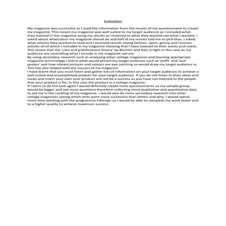 Evaluation college magazine project | PDF