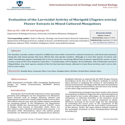 Evaluation of the Larvicidal Activity of Marigold (Tagetes erecta ...
