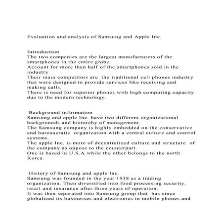 Evaluation and analysis of Samsung and Apple Inc.Introduct.docx