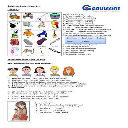 Evaluation english grade 6 | DOCX