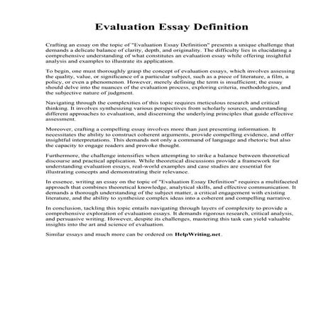 Evaluation Essay Definition. Knox Technical Center | PDF