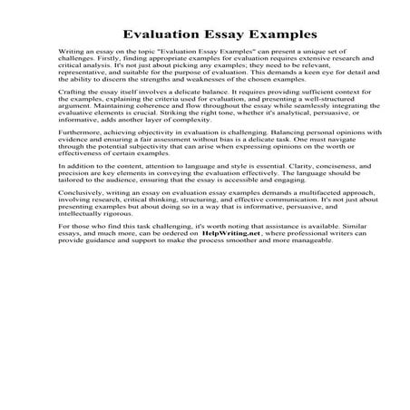 Evaluation Essay Examples. Sample Self Evaluation Essay Templates at ...