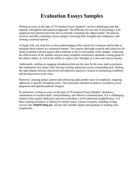 Evaluation Essay Sample. Dowling College | PDF | Educational Assessment ...