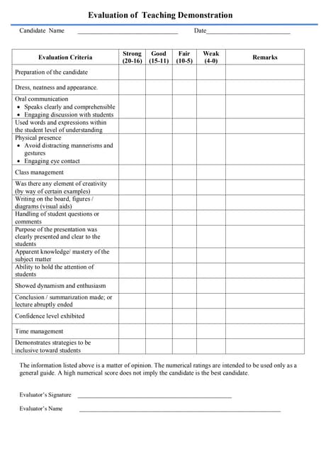 Teaching demonstration evaluation form | DOCX