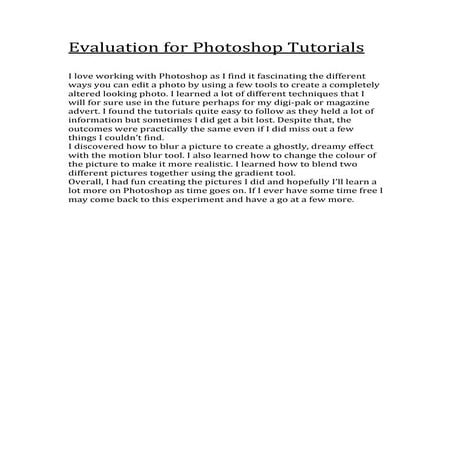 Evaluation for photoshop tutorials | DOCX