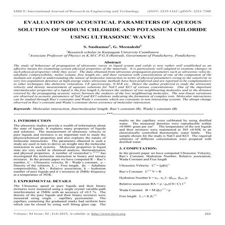 Evaluation of acoustical parameters of aqueous solution of sodium chloride and potassium ...