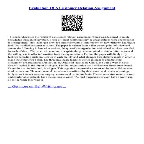 Evaluation Of A Customer Relation Assignment | PDF