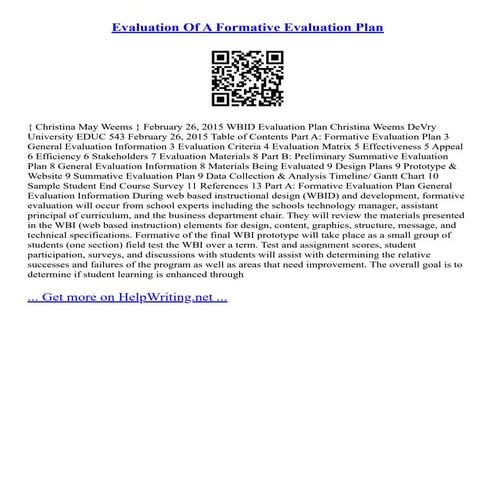 Evaluation Of A Formative Evaluation Plan | PDF
