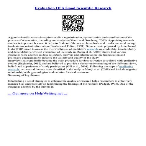 Evaluation of scientific research methods and quality assessment | PDF