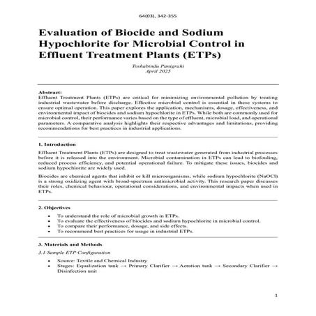 Evaluation of Biocide and Sodium Hypochlorite for Microbial Control in ...