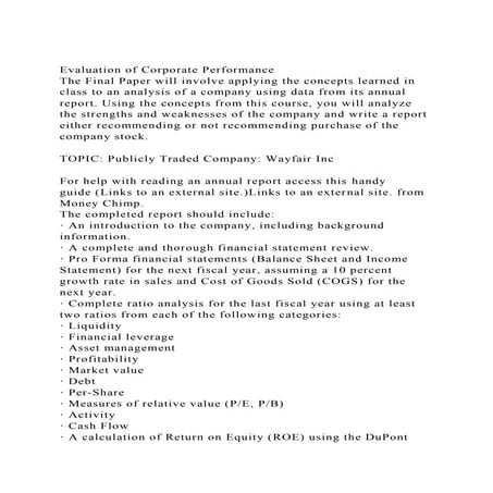 Evaluation of Corporate PerformanceThe Final Paper will involve .docx