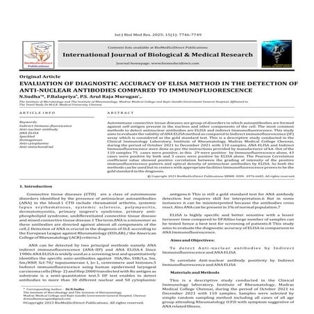 Evaluation Of Diagnostic Accuracy Of Elisa Method In The Detection Of