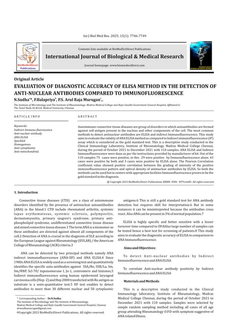 Evaluation Of Diagnostic Accuracy Of Elisa Method In The Detection Of