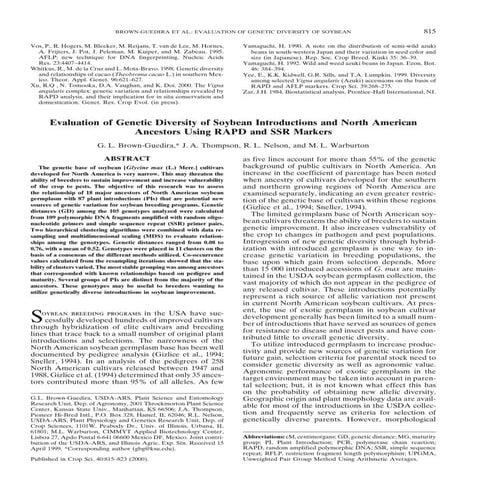 Evaluation of genetic diversity of soybean introductions and north american ancestors using rapd ...
