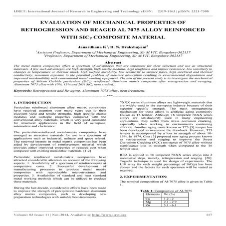 Evaluation of mechanical properties of retrogression and reaged al 7075 alloy reinforced with ...