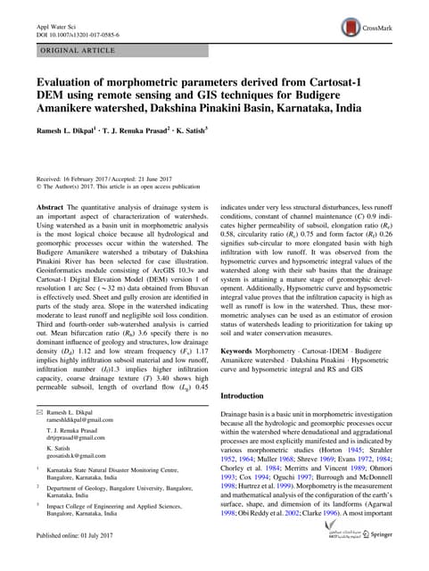 Morphometric Studies of Fourth order Sub-Basins (FOSB’s) in North ...