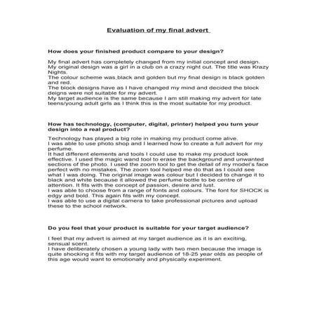Evaluation of my final advert | PDF