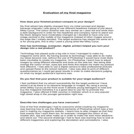Evaluation of my final magazine yr 9 | PDF