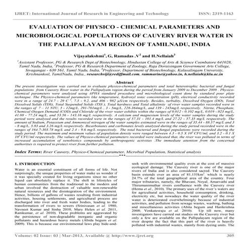 Evaluation of physico chemical parameters and microbiological populations of cauvery river water ...