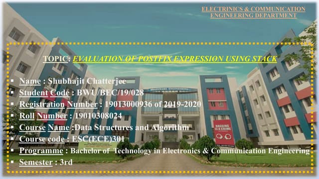 Evaluation Of Postfix Expression Using Stack Pptx Programming 6663