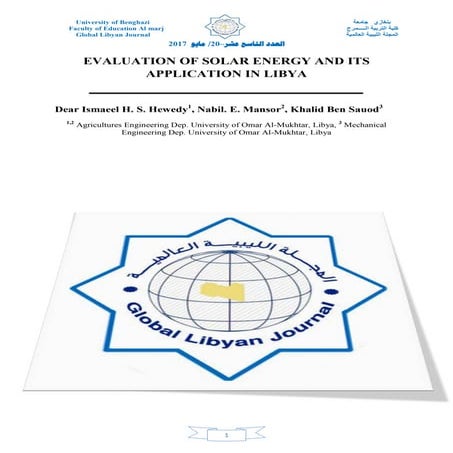 Evaluation of solar energy and its application in libya | PDF