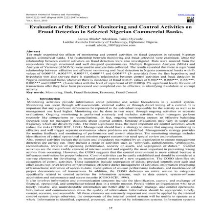 Evaluation of the effect of monitoring and control activities on fraud detection in selected ...