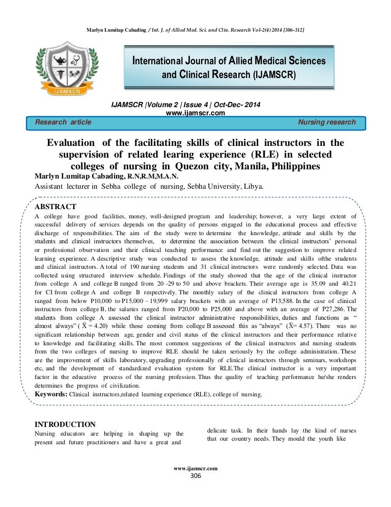 Evaluation Of The Facilitating Skills Of Clinical Instructors In The