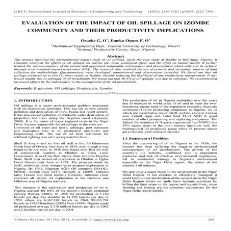 Evaluation of the impact of oil spillage on izombe community and their ...