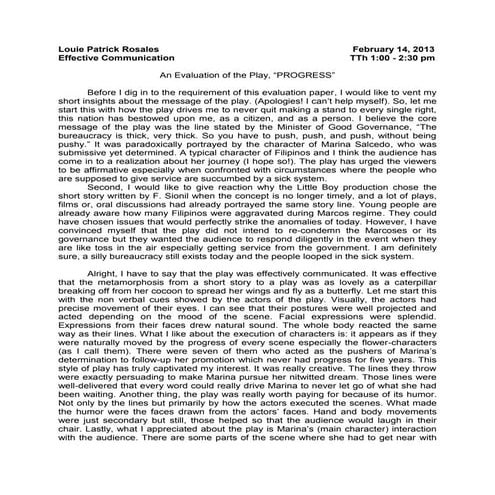Evaluation of the play, progress | DOCX