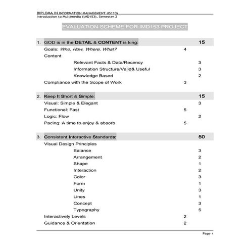 Evaluation Scheme For Imd153 Project | PDF | Computer Software and Applications | Computing