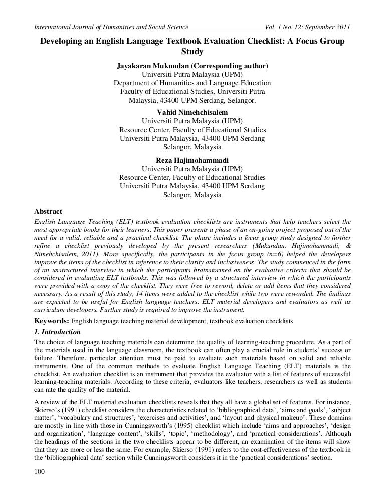 Evaluative Checklist