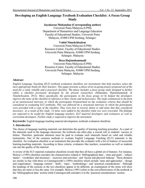 Textbook Evaluation Checklist | PDF