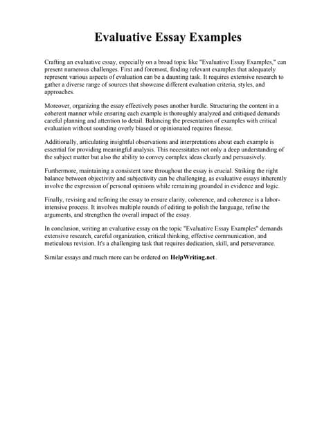 Evaluation Essay Definition. Knox Technical Center | PDF