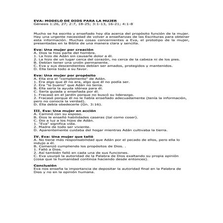 Eva, modelo de dios para la mujer | PDF