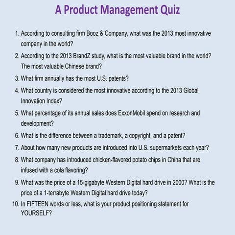 Evans Product Management Quiz | PPTX
