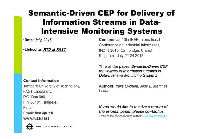 Semantic Driven Cep For Delivery Of Information Streams In Data
