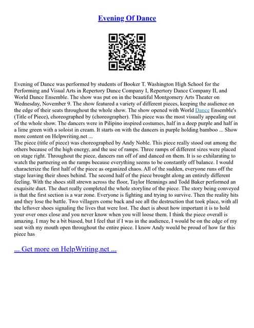 Analysis Of A Dance Essay | PDF | Music | Entertainment