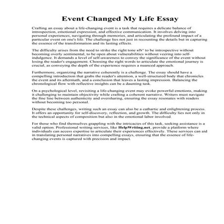 Event Changed My Life Essay. Event changed my life essay | PDF