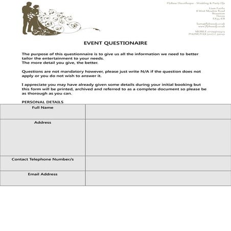 FlyBase Discotheque Event Questionnaire | PDF