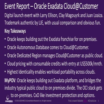 Event Report Oracle Launches Exadata Cloud Customer With Autonomous Database And Dedicated