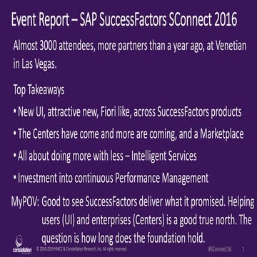 Event Report - SAP SuccessFactors SConnect 2016 - Push on all Fronts | PPT