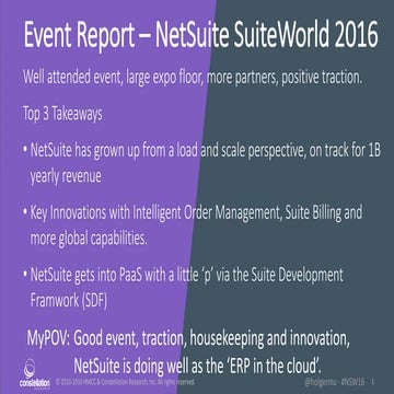 Event Report Netsuite Suiteworld Netsuite Powers On Innovates On All Layers Ppt 