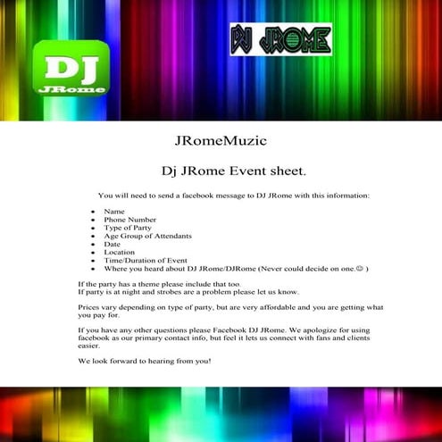 Dj Booking Form. (Event Sheet) | PDF