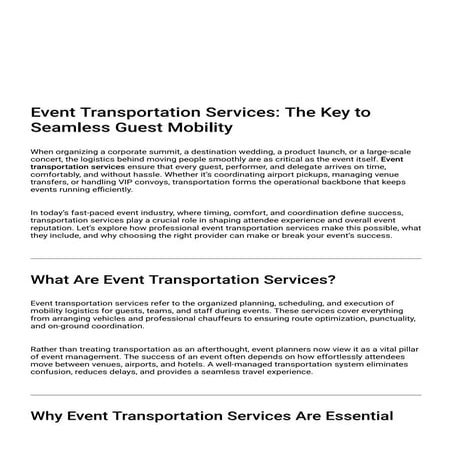 Event Transportation Services in india which leading the cab facility | PDF
