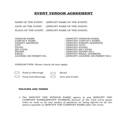 EVENT VENDOR AGREEMENT | PDF