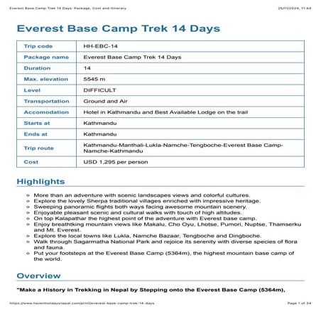 Everest Base Camp Trek | PPTX