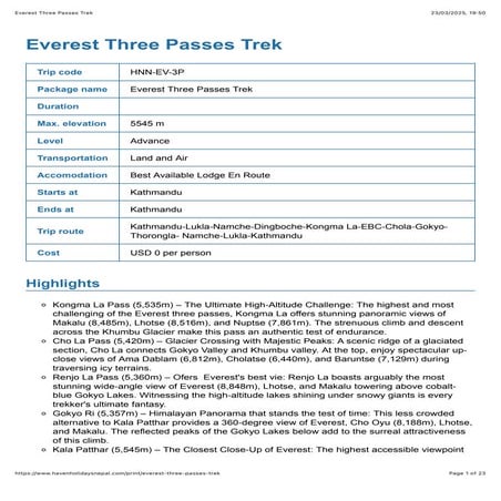 Everest Three High Passes Trek. pdf | PDF