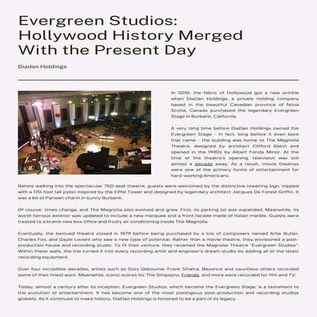 Evergreen Studios- Hollywood History Merged With the Present Day | PDF