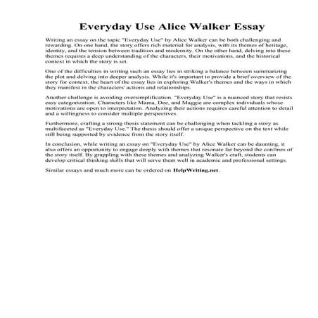 Everyday Use Alice Walker Essay | PDF