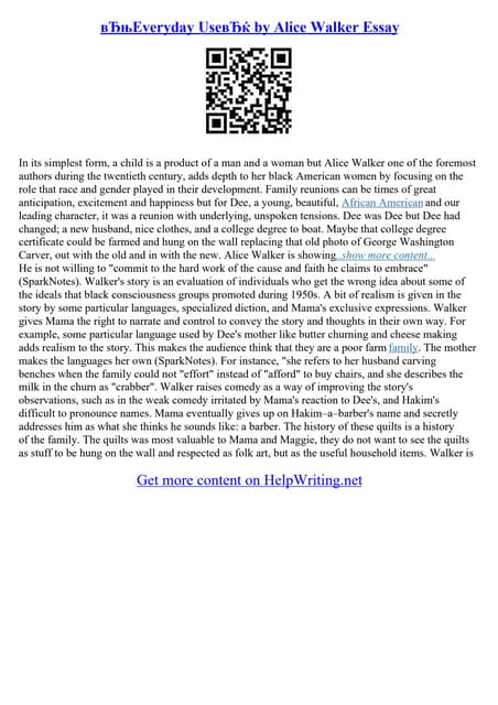 Alice Walker Everyday Use Essay | PDF